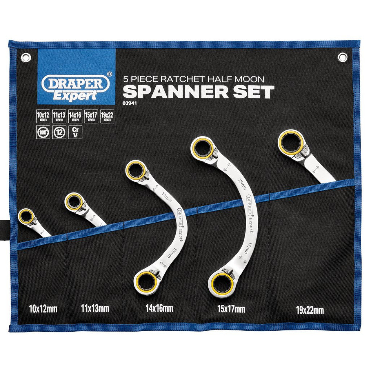 Draper Expert Hi-Torq Double Ring Ratchet Half Moon Spanner Set, 5 Pce ...