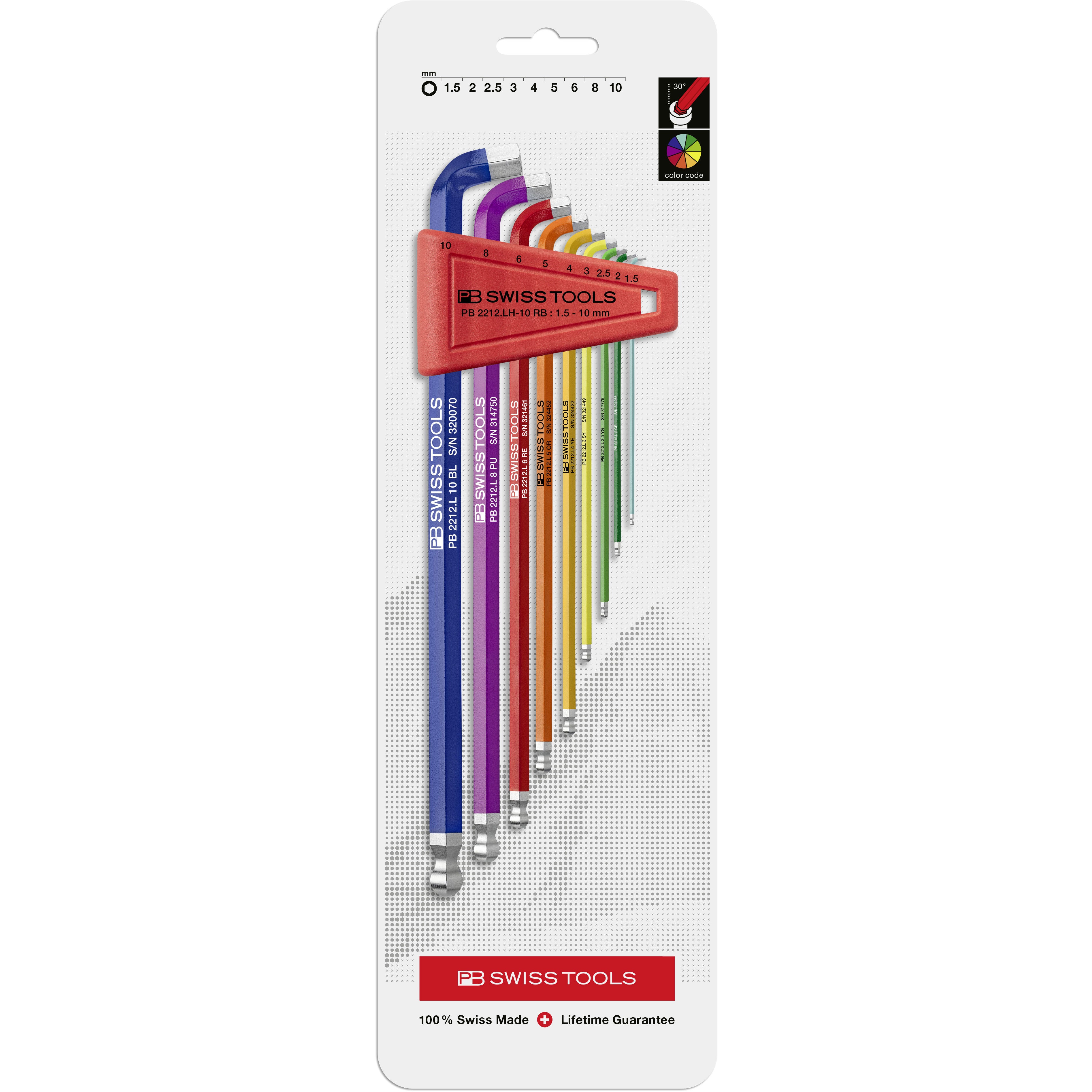 PB Swiss Rainbow 9 Pce Metric Long Ball End Hex Key Set Short Key Angle 100° For Sale Online ...