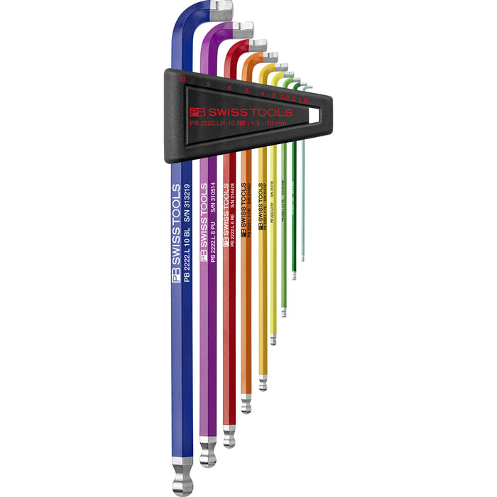PB Swiss 2222 RainBow 90°–100° Key L-Wrench 9 Pce Set in Plastic Holder ...