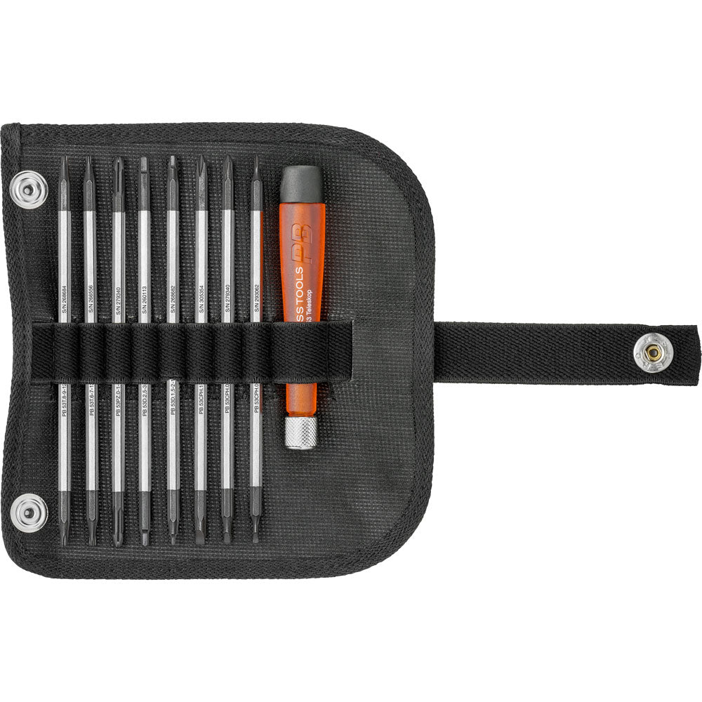 PB Swiss 9 Pce Screwdriver Set with Telescopic Handle and Duplex Interchangeable Blades in Roll ...