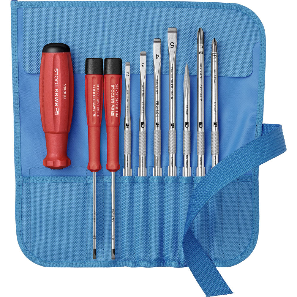 PB Swiss 8218.TU SwissGrip Screwdriver 10 Pce Set with Interchangeable Blades in Roll-Up Case ...