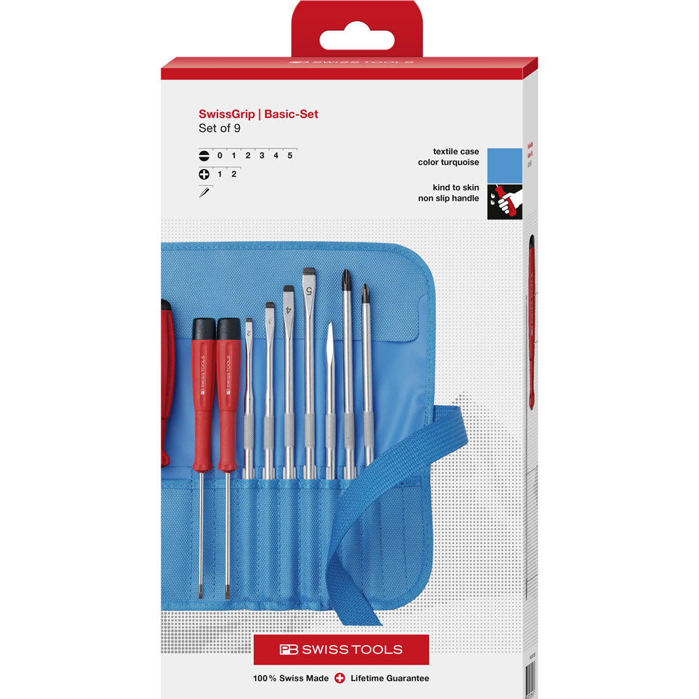 PB Swiss Slotted & Phillips Screwdriver 9 Pce Set with Interchangeable Blades in Cardboard Box ...