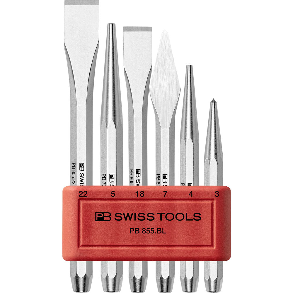 PB Swiss Flat and Cross-Cut Chisel, Center Punch, Drift Punch 6 Pce Set ...