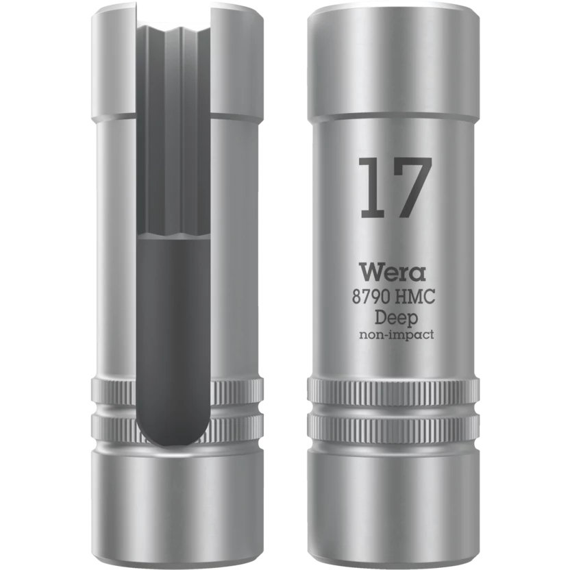 Wera 8790 HMC Deep Socket Wrench Insert with Cutout Shaft 1/2" Drive 17 ...