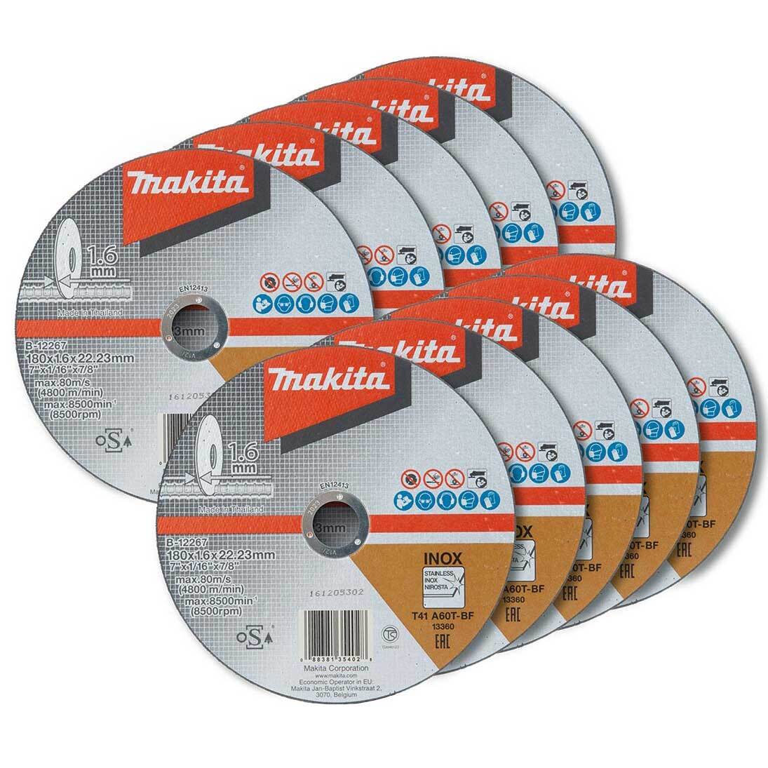 Makita Elite 180 x 1.6 x 22.23mm Thin Stainless Steel Cut Disc 10 Pack ...