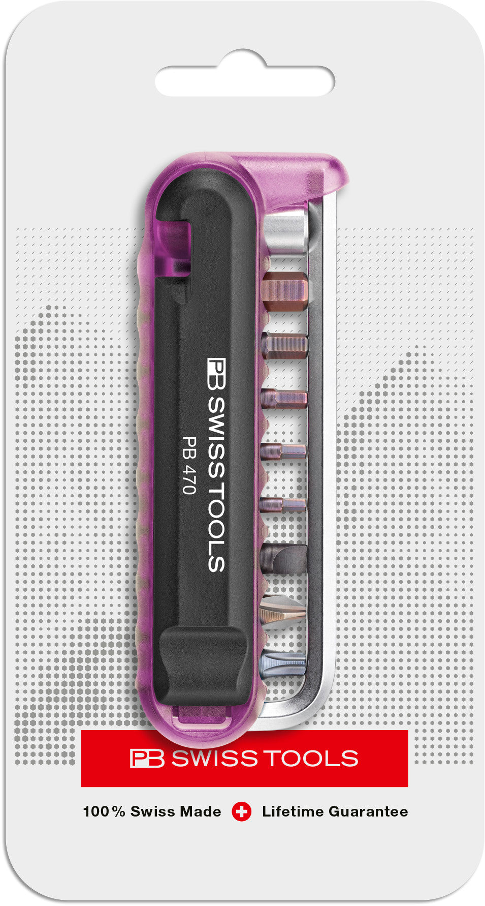 PB Swiss 470 Purple BikeTool Pocket Tool with 9 Screwdriving Tools & 2 Tyre Levers in Skin Pack ...