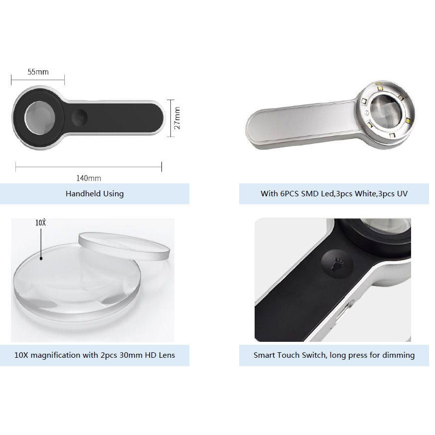 Handheld Rechargeable 10X White & UV LED Magnifier For Sale Online ...