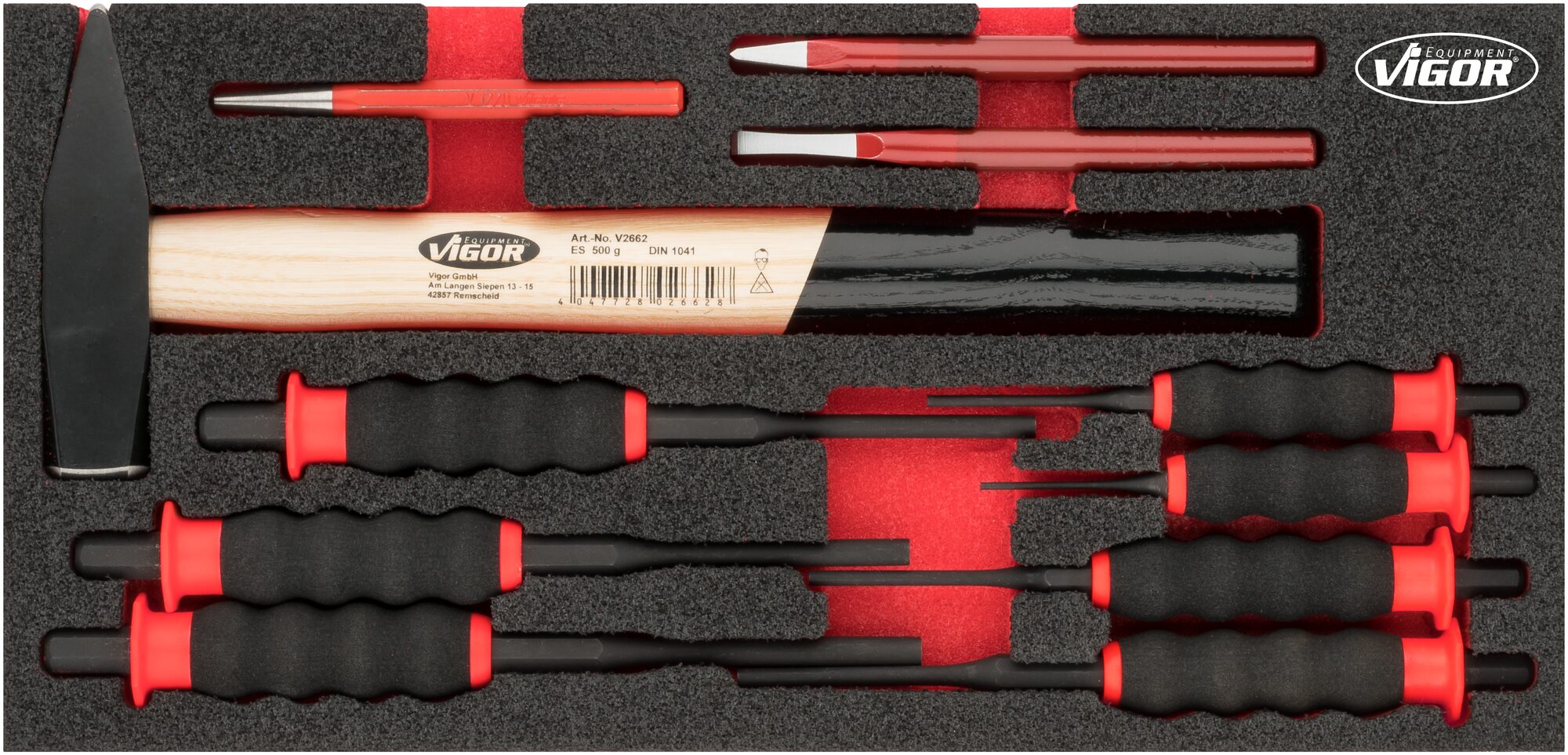 Vigor 11 Pce Hammer, Chisel & Drift Pin Set V6222 Modular Insert Tray ...