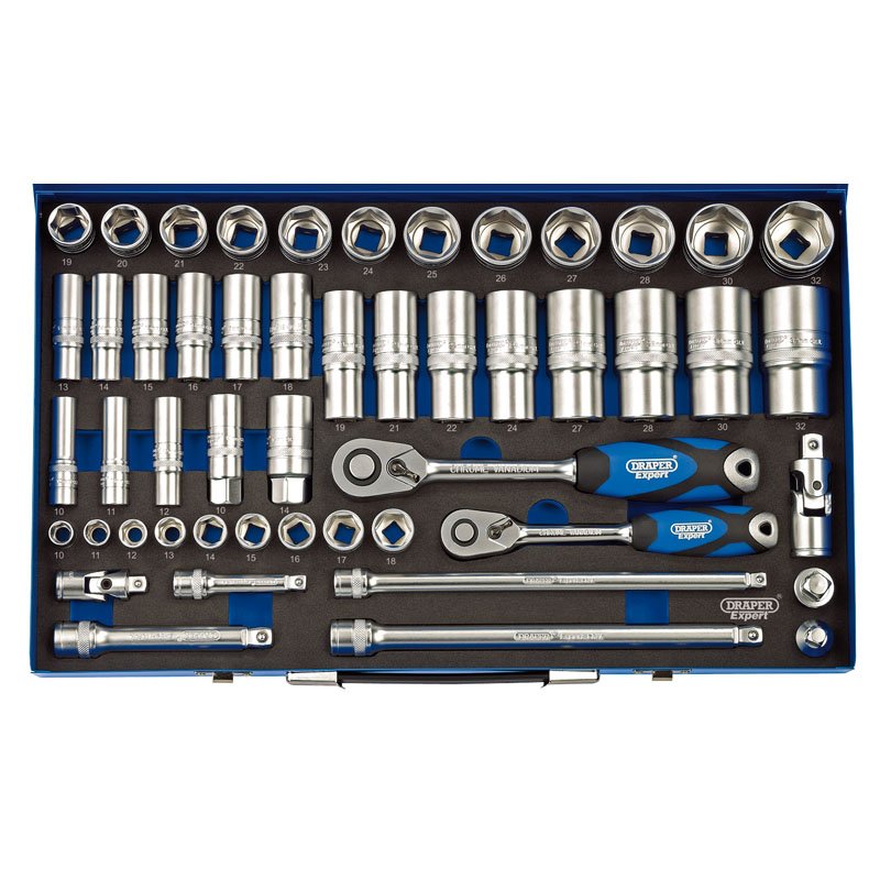 Draper Expert 3/8" and 1/2" Sq. Dr. Metric Socket Set in Metal Case, 50 ...