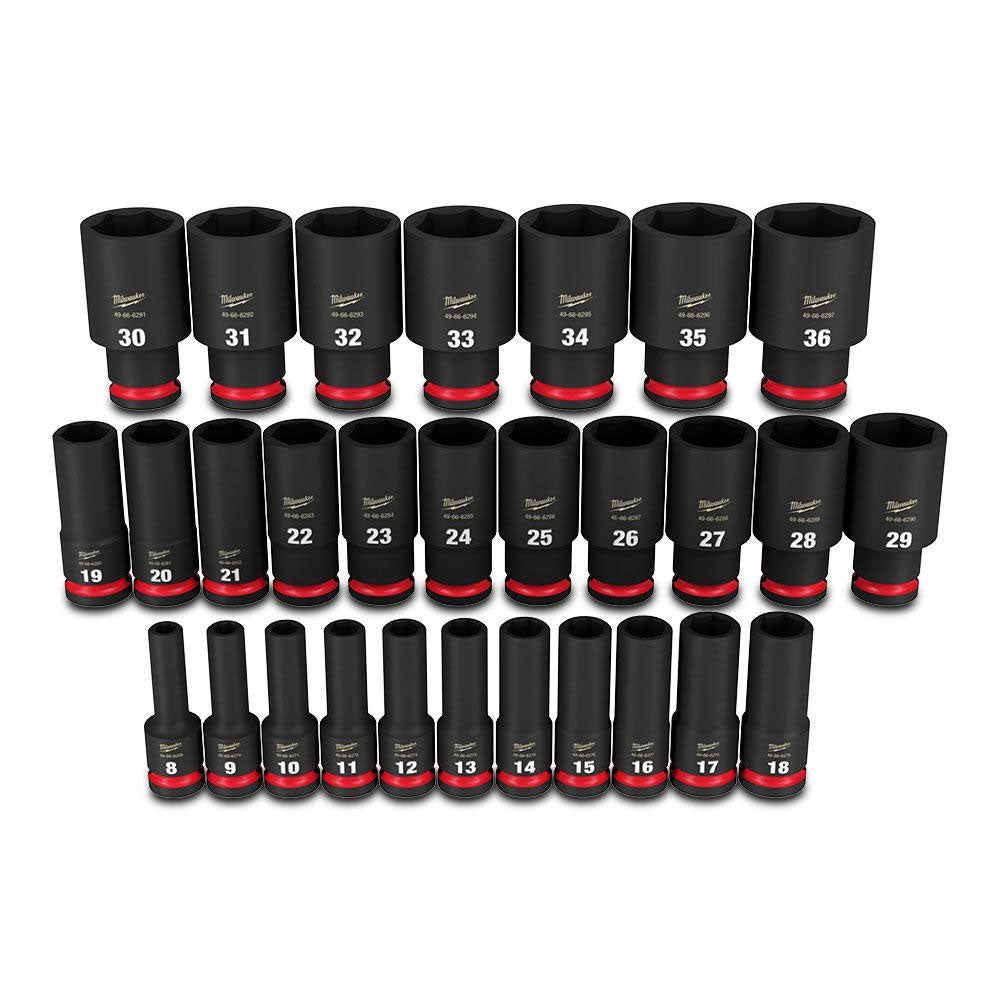 Milwaukee Shockwave™ 1/2in Drive 29PC Metric Deep 6 Point Impact Socket ...