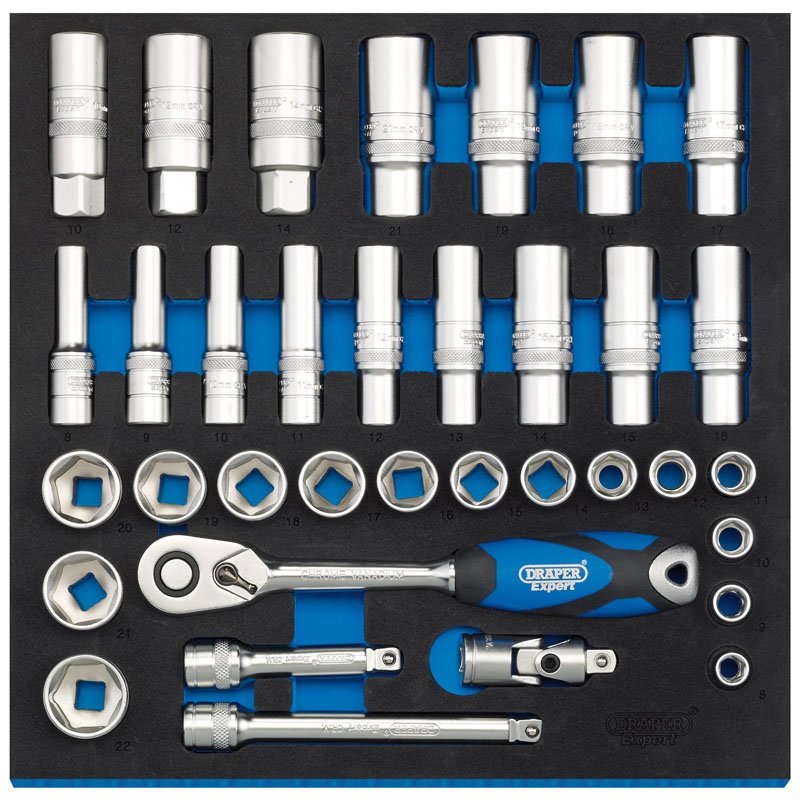 Draper Tools 3/8 Socket Set in 1/2 Drawer EVA Insert Tray (35 Piece ...