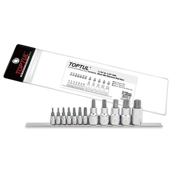 Toptul 12pc 1/4in & 1/2in Dr. Star (Torx) Bit Socket Rail Set For Sale ...