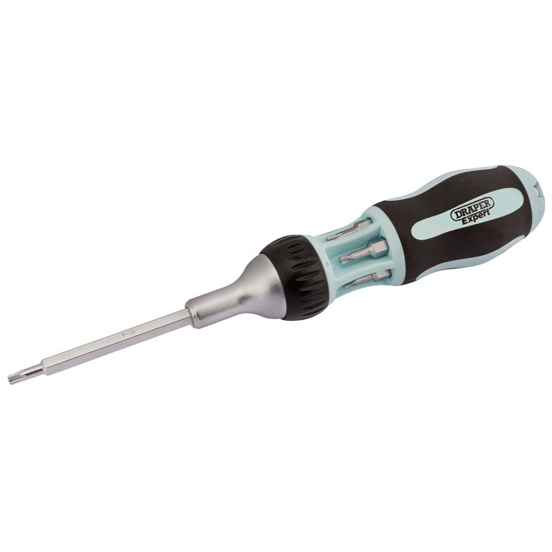 Draper Tools Soft Grip 7 in 1 Ratcheting Screwdriver and Bit Set ...