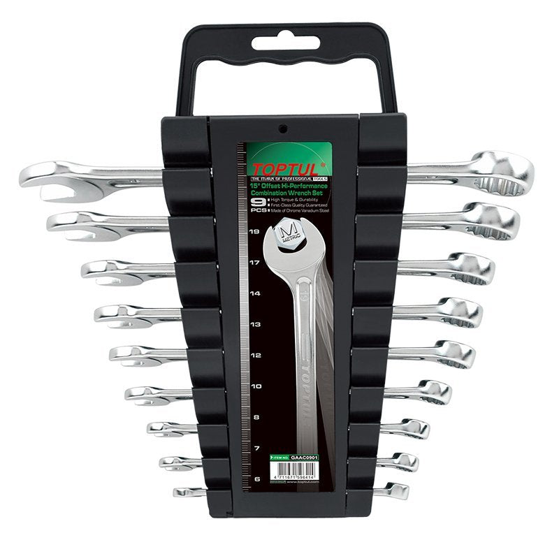 Toptul 9 Pce 15Deg Offset Hi-Performance Combination Spanner Set Metric ...